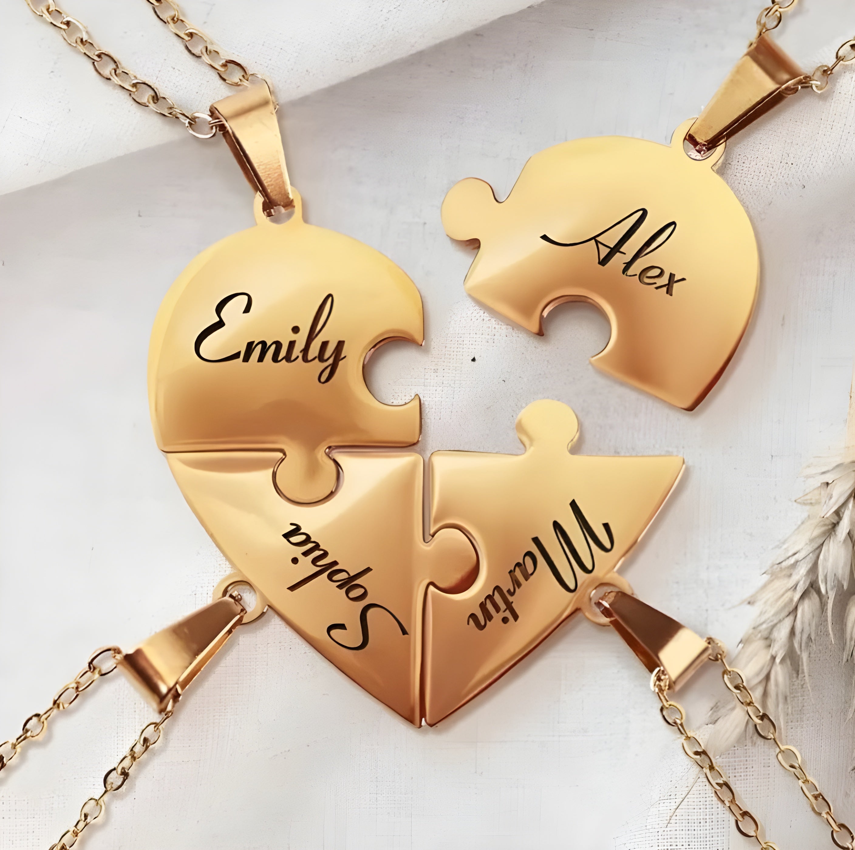 Unión™ - Collar puzzle familiar personalizado – Corazón Joya
